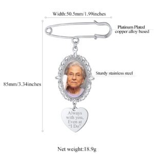 FindChic Personalized Wedding Boutonniere Oval Photo Charms Bouquet Pins Memorial Stainless Steel Customized Picture Text Engraved Brooch Mother of the Bride Decoration Accessories