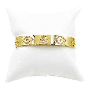 LESLIE BOULES Evil Eye & Hamsa Hand Cuff Bracelet For Women 18K Gold Plated Fashion Jewelry