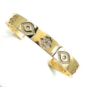 LESLIE BOULES Evil Eye & Hamsa Hand Cuff Bracelet For Women 18K Gold Plated Fashion Jewelry