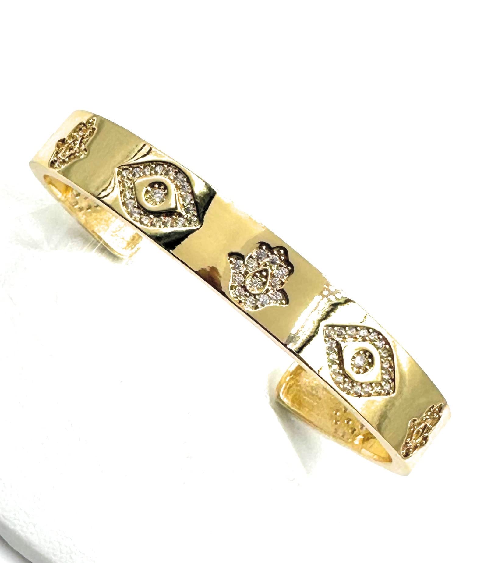 LESLIE BOULES Evil Eye & Hamsa Hand Cuff Bracelet For Women 18K Gold Plated Fashion Jewelry