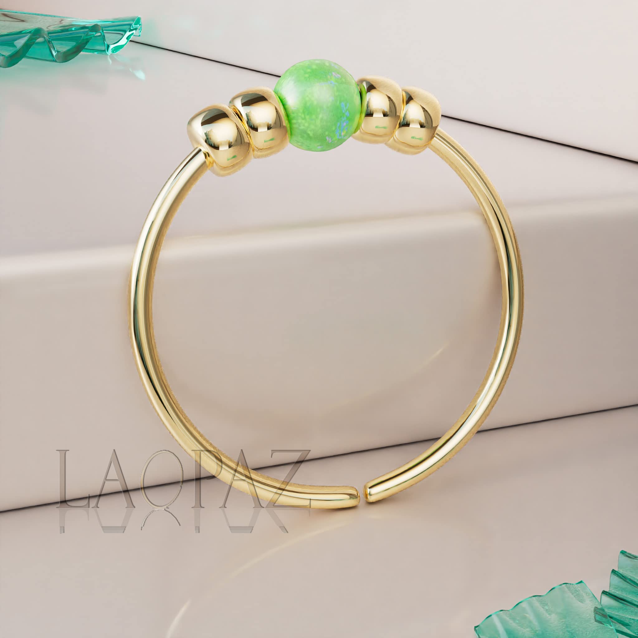 LAOPAZ Nose Ring With Opal 24G, 14K Gold Filled Nose Ring Hoop Green Opal, tiny nose piercing, beaded nose ring 7mm…