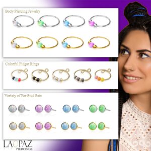 LAOPAZ Nose Ring With Opal 24G, 14K Gold Filled Nose Ring Hoop Green Opal, tiny nose piercing, beaded nose ring 7mm…