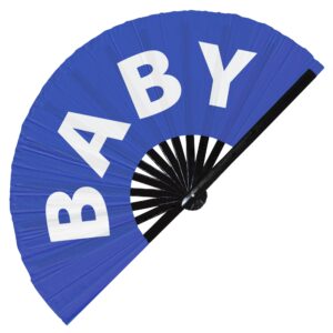 baby hand fan foldable bamboo circuit hand fan funny gag slang words expressions statement gifts festival accessories rave handheld circuit event fan clack fans (blue)