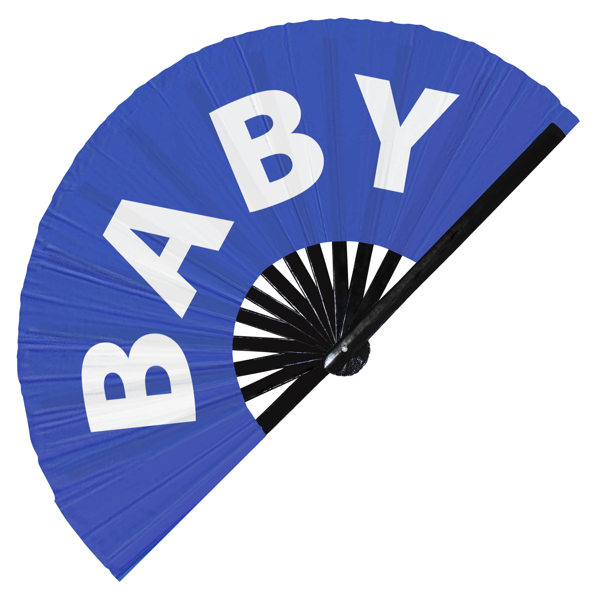 Baby hand fan foldable bamboo circuit hand fan funny gag slang words expressions statement gifts Festival accessories Rave handheld Circuit event fan Clack fans (Blue)