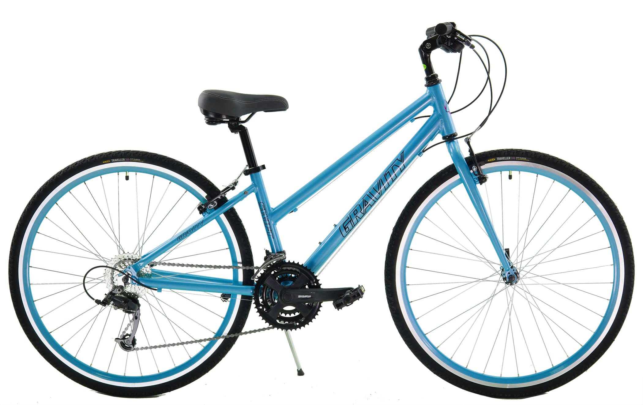 Gravity Swift 24 Dlx24 Super Hybrid Bike 24 Speed Flat Bar Road Bicycle (14 Ladies Stepthru fits Riders 4' 10" to 5' 5", Egg Blue)