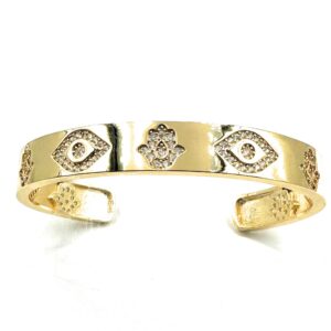 LESLIE BOULES Evil Eye & Hamsa Hand Cuff Bracelet For Women 18K Gold Plated Fashion Jewelry