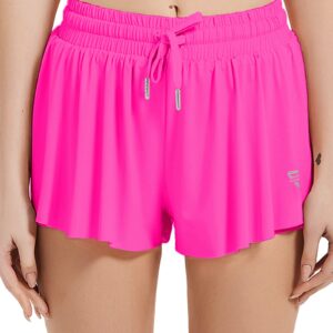 Memorose Flowy Running Shorts for Women Summer Causal Spandex Athletic Workout Shorts with Pockets Bright Pink