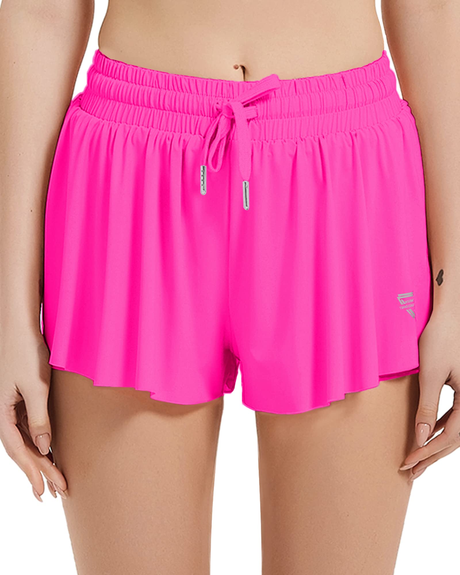 Memorose Flowy Running Shorts for Women Summer Causal Spandex Athletic Workout Shorts with Pockets Bright Pink