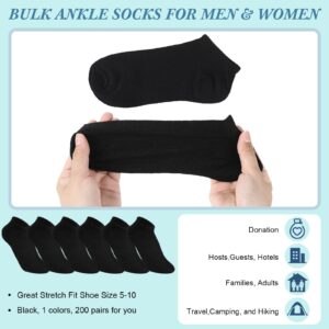 200 Pairs Thin Low Cut Ankle Socks Polyester Comfortable Lightweight Sock for Men Teens Team Charity Event Supplies Bulk Pack (Black)