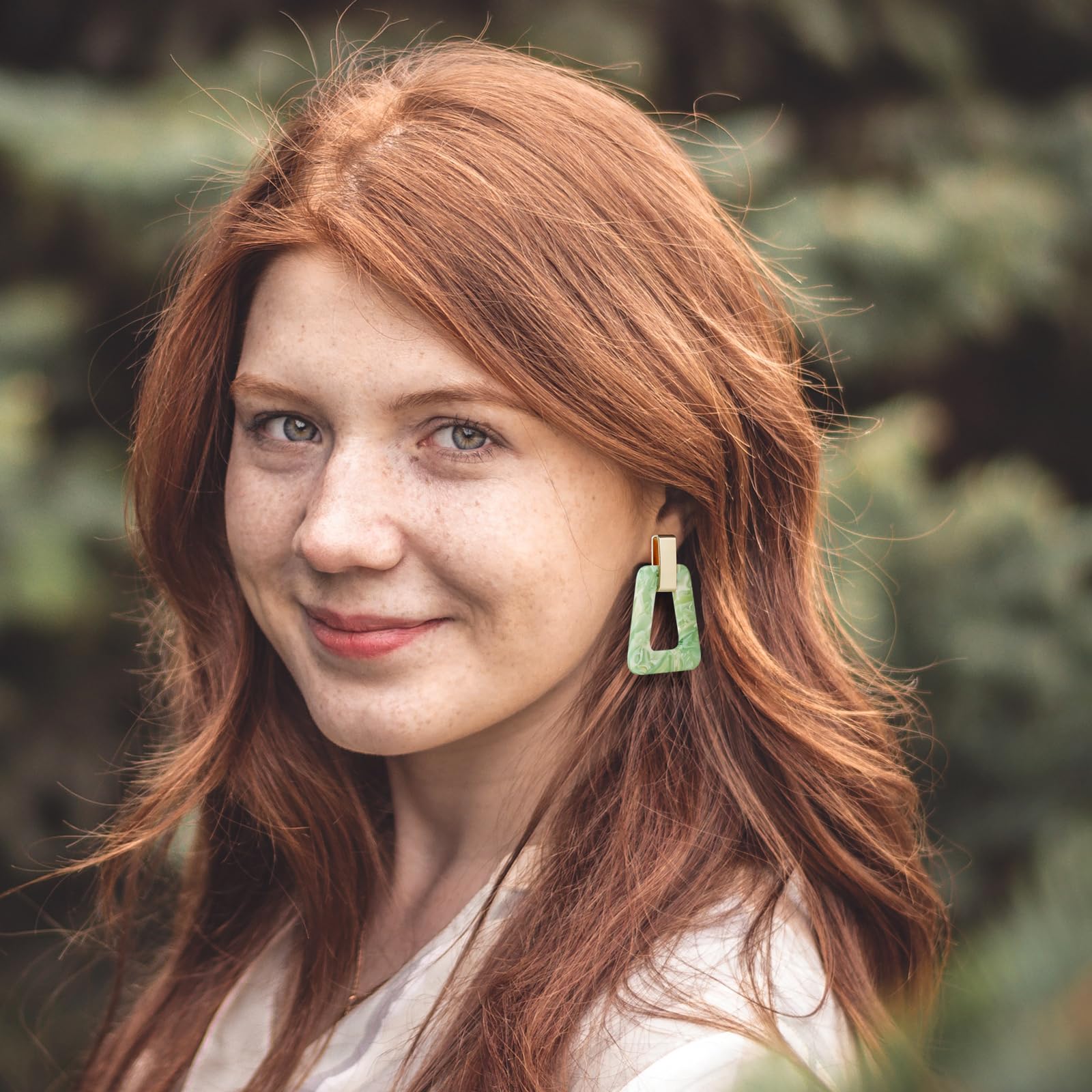 Acrylic Geometric Statement Earrings - Mottled Resin Lightweight Dangle Earrings for Party or Vacation (GREEN)