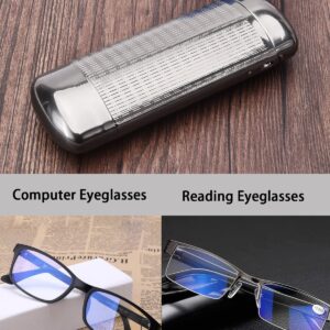 Philley Aluminum Metal Pocket Ultra-Light Silver Eyeglasses Glasses Case (Striped-Grey)