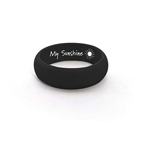 CUSTOM ENGRAVED Womens Silicone Wedding Band Active Athletic Ring - Personalize Any Text, Symbol, Image - SHIPS NEXT DAY (Black, 5.25-6)