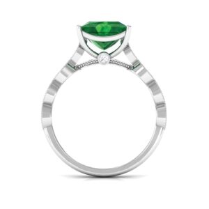 Rosec Jewels Certified Lab Grown Emerald 8mm Princess Cut Engagement Ring, AAAA Quality, Emerald Moissanite Side Stone Ring, 14K White Gold, Size:US 11.00