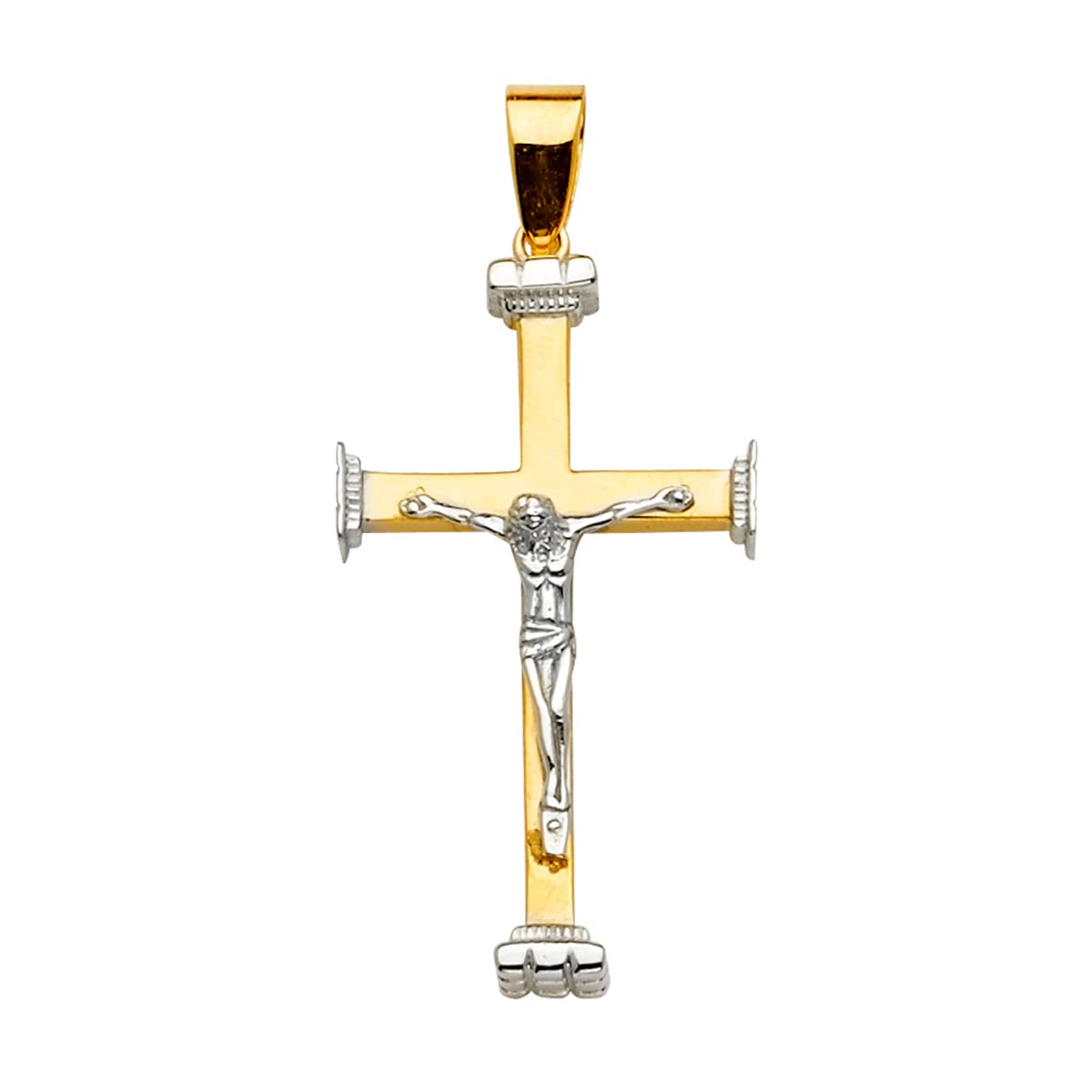 Product Name–14K 2Tone Crucifix Cross Pendant | 14K Two Tone Gold Christian Jewelry Jesus Pendant Locket For Men Women | 42 mm x 20 mm Gold Chain Pendants | Weight 3.2 grams