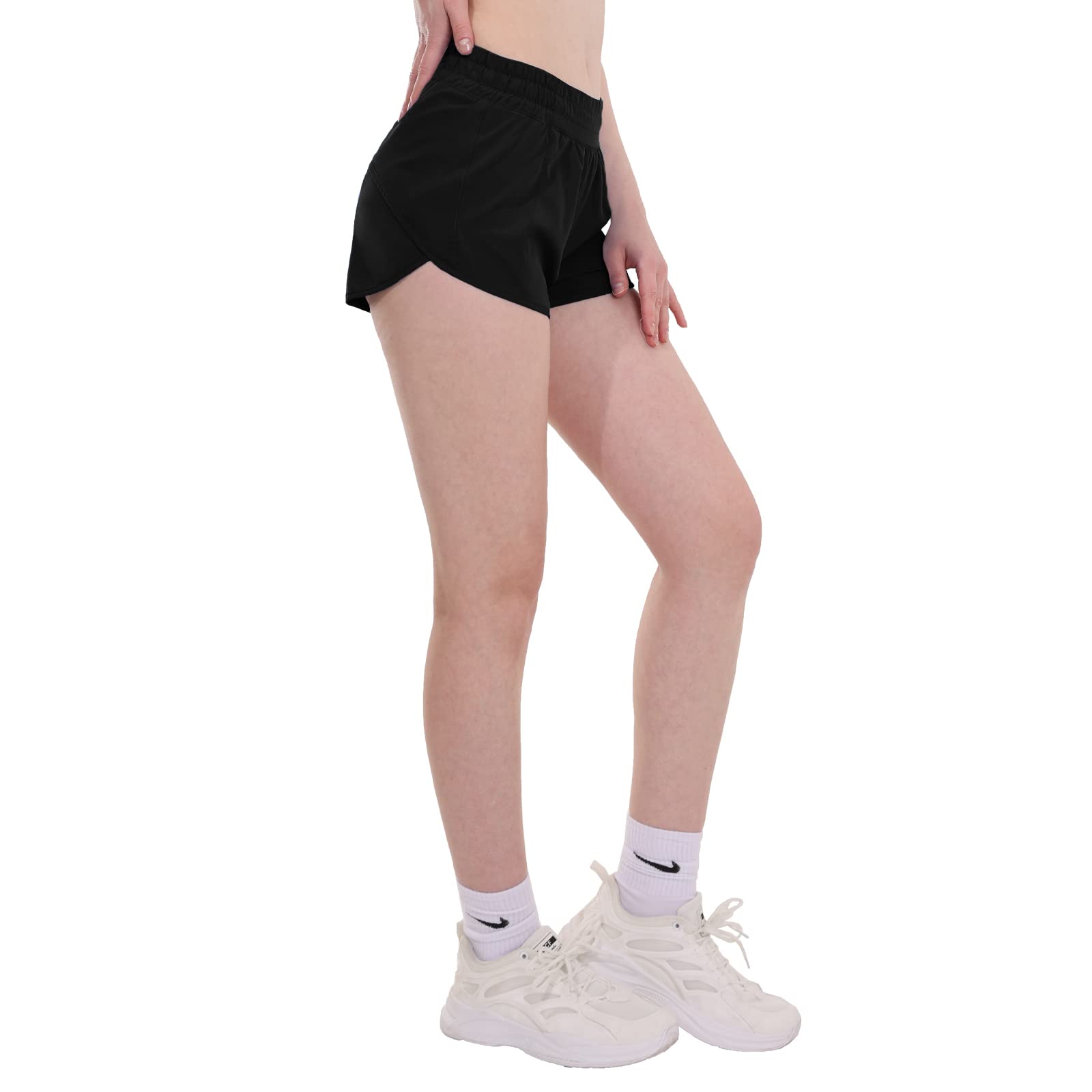 Aurefin Running Shorts for Women，Lightweight Athletic Shorts with Mesh Liner and Zip Pocket Quick Dry Workout Sports Shorts Black/Small