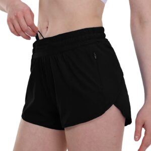 Aurefin Running Shorts for Women，Lightweight Athletic Shorts with Mesh Liner and Zip Pocket Quick Dry Workout Sports Shorts Black/Small