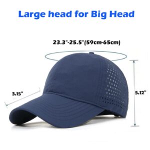 pokids men quick dry hat oversize xl men women baseball hat lightweight mesh hat running outdoor sport cap(23.3"-25.5") blue