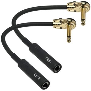 cncess cess-233 thin plug right angle guitar adapter, 6.35mm 1/4” ts female to male extension cord, space-saving, for amplifiers, guitars, pianos, home theater, 6 inches, 2 pack