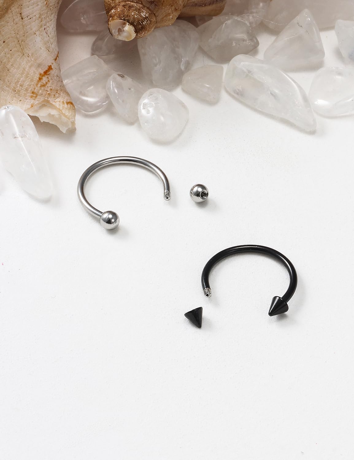 Lcolyoli 16G Variety of Sizes Horseshoe Rings Surgical Steel Nose Septum Rings Hoop Eyebrow Smiley Lip Rings Tragus Earring Daith Helix Piercing Jewelry for Women Men 6mm 8mm 10mm 12mm Black