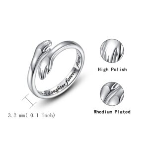 JZCOLOR Silver Hug Ring for Women: Adjustable Hugging Hand Ring Always Daughter Forever Friend Hug Open Ring (Always daughter forever friend)