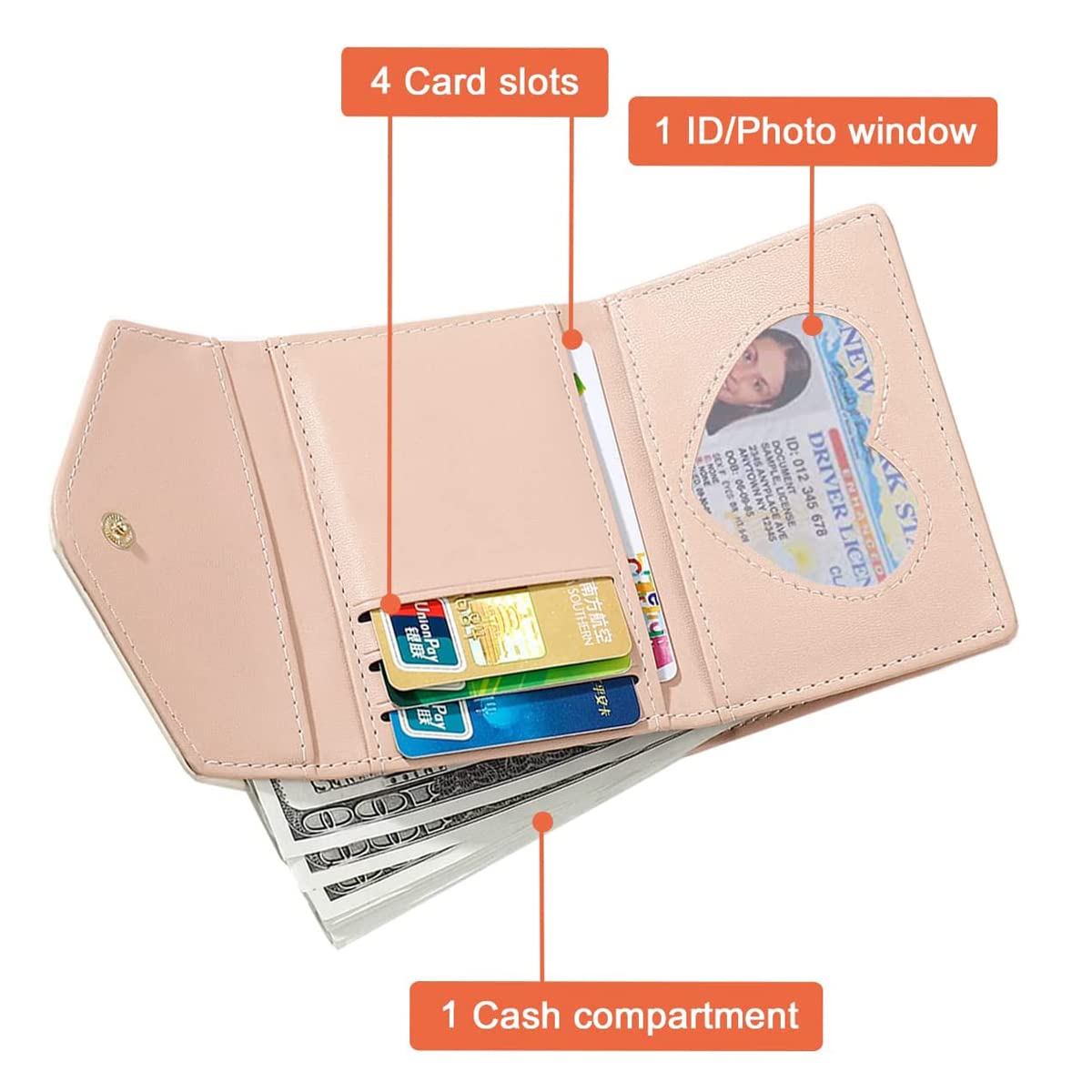 Sunwel Fashion Trendy Bow Small Bifold Wallet with Cash Credit Card Holder ID Window for Women Girls