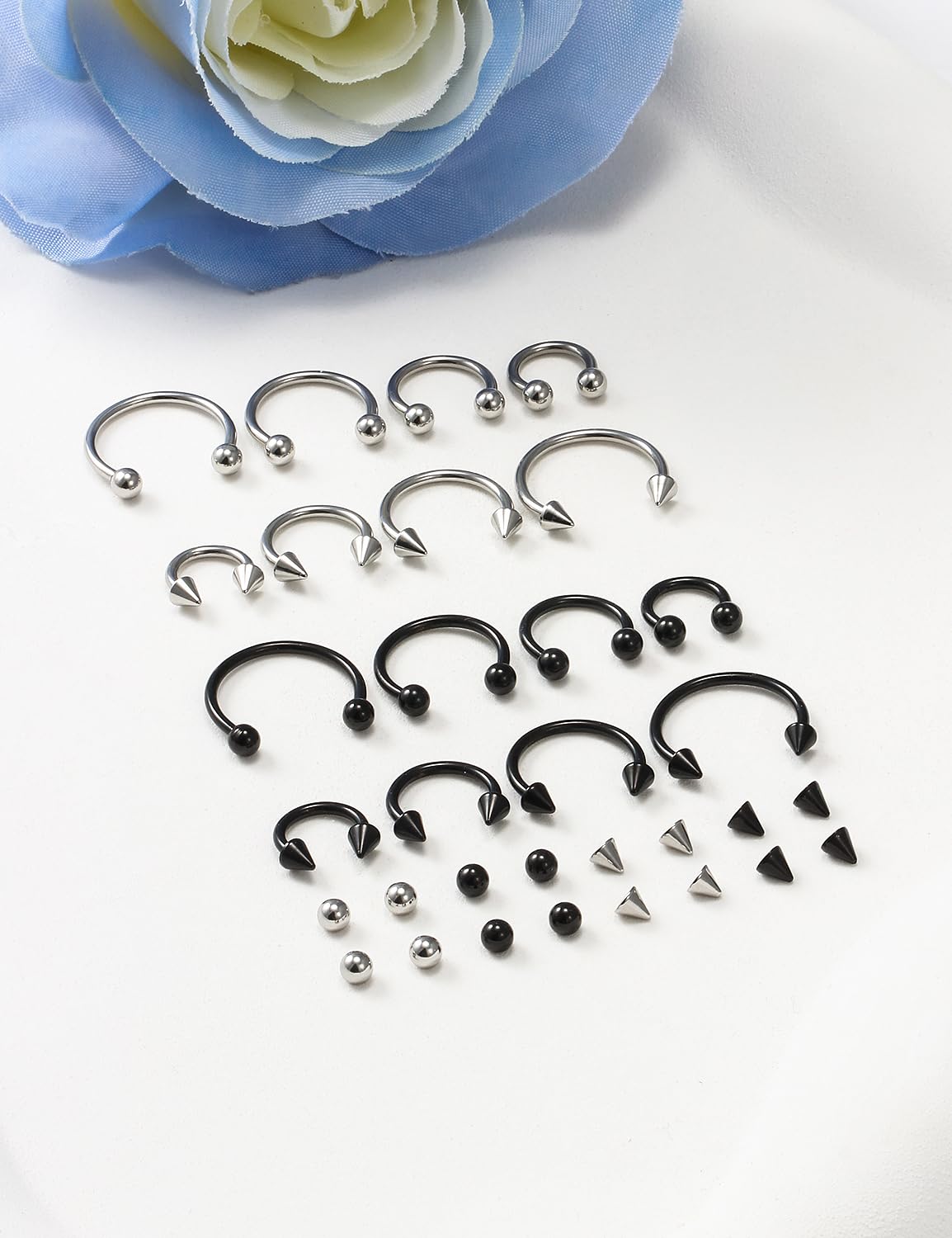 Lcolyoli 16G Variety of Sizes Horseshoe Rings Surgical Steel Nose Septum Rings Hoop Eyebrow Smiley Lip Rings Tragus Earring Daith Helix Piercing Jewelry for Women Men 6mm 8mm 10mm 12mm Black