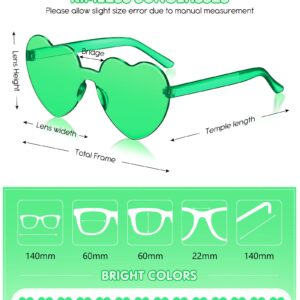 Colzzy Pcs Heart Shaped Rimless Sunglasses Transparent Colorful Frameless Glasses Eyewear Bachelorette Party (Fluorescent Green)