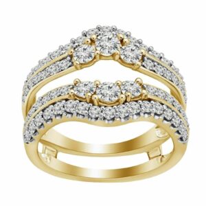 Brilliant Round Cut Simulated Diamond 2 Ct 14K Yellow Gold Finish 925 Sterling Silver Enhancer Wrap Guard Engagement Ring