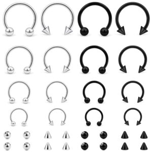 lcolyoli 16g variety of sizes horseshoe rings surgical steel nose septum rings hoop eyebrow smiley lip rings tragus earring daith helix piercing jewelry for women men 6mm 8mm 10mm 12mm black