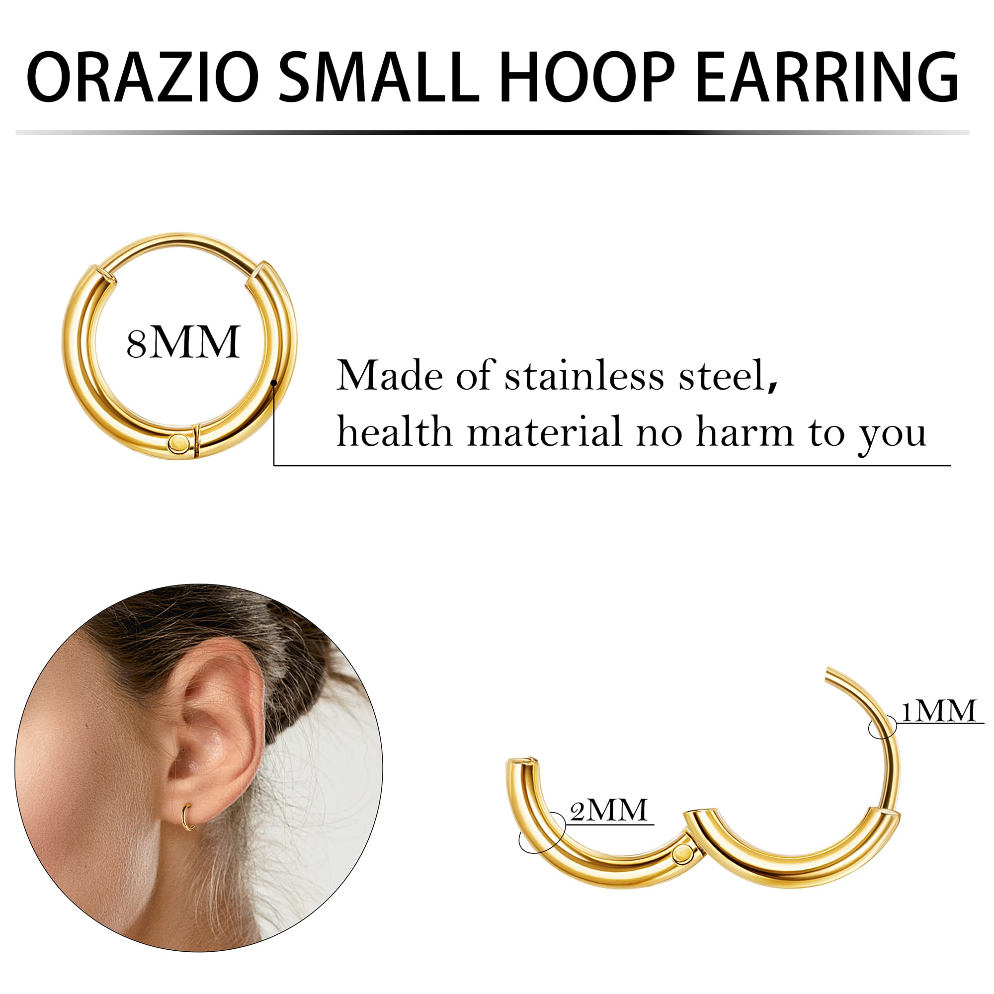 ORAIZO Small Stainless Steel Hoop Earrings for Women 12Pairs Huggie Cartilage Hoop Earrings for Men Helix Daith Tragus Ear Piercings Jewelry for Multiple Piercing Silver Gold Sleeper Earrings