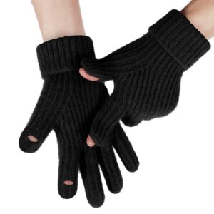 achiou winter knit gloves for men women, touch screen texting gloves, warm knitted glove for outdoor soft elastic lining