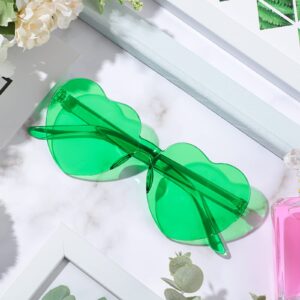 Colzzy Pcs Heart Shaped Rimless Sunglasses Transparent Colorful Frameless Glasses Eyewear Bachelorette Party (Fluorescent Green)