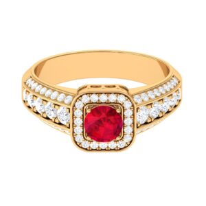 rosec jewels certified created ruby ring for women, 5 mm, vintage inspired ring for promise/engagement, 14k yellow gold, size:us 6.00