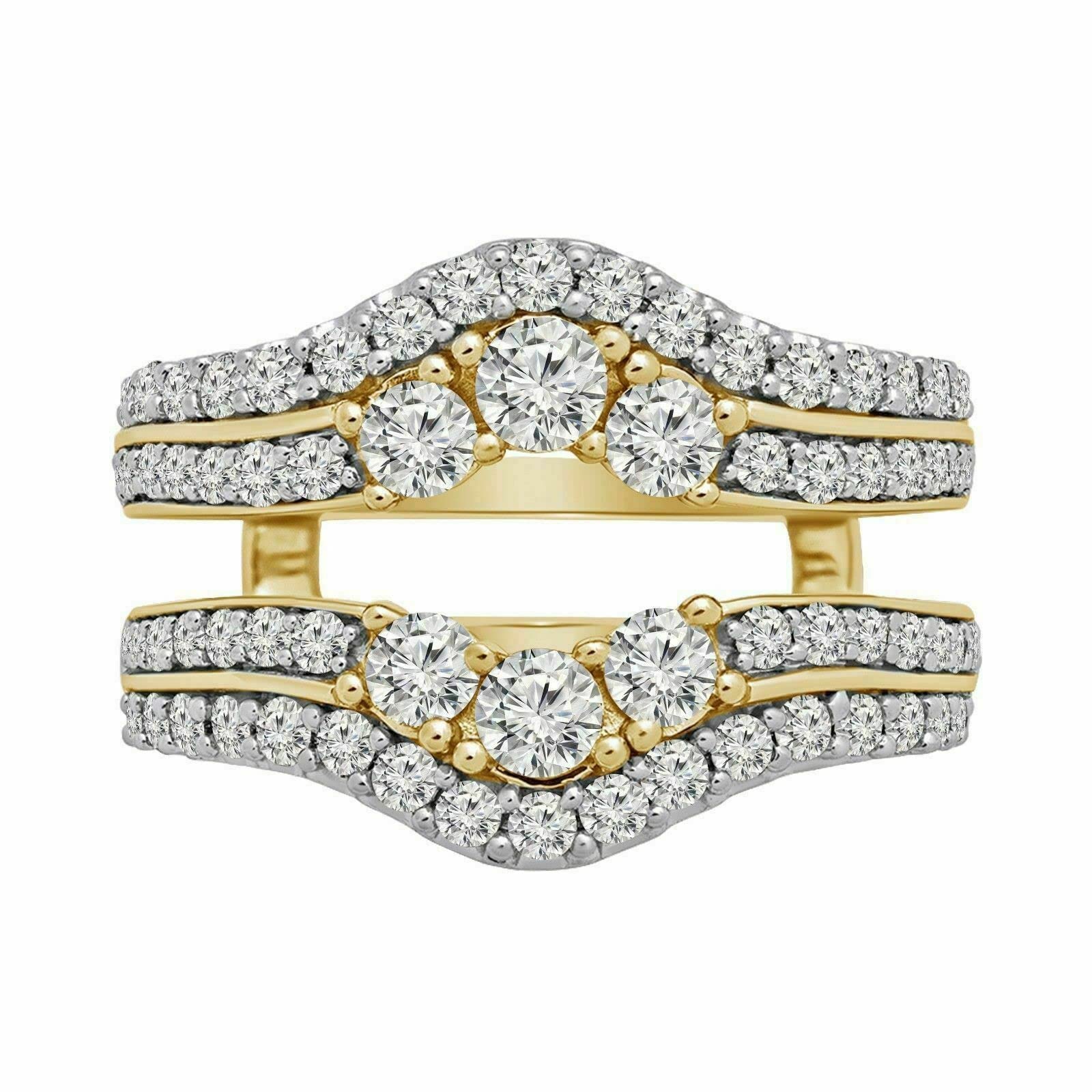 Brilliant Round Cut Simulated Diamond 2 Ct 14K Yellow Gold Finish 925 Sterling Silver Enhancer Wrap Guard Engagement Ring