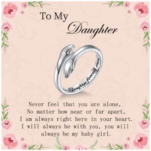 jzcolor silver hug ring for women: adjustable hugging hand ring always daughter forever friend hug open ring (always daughter forever friend)