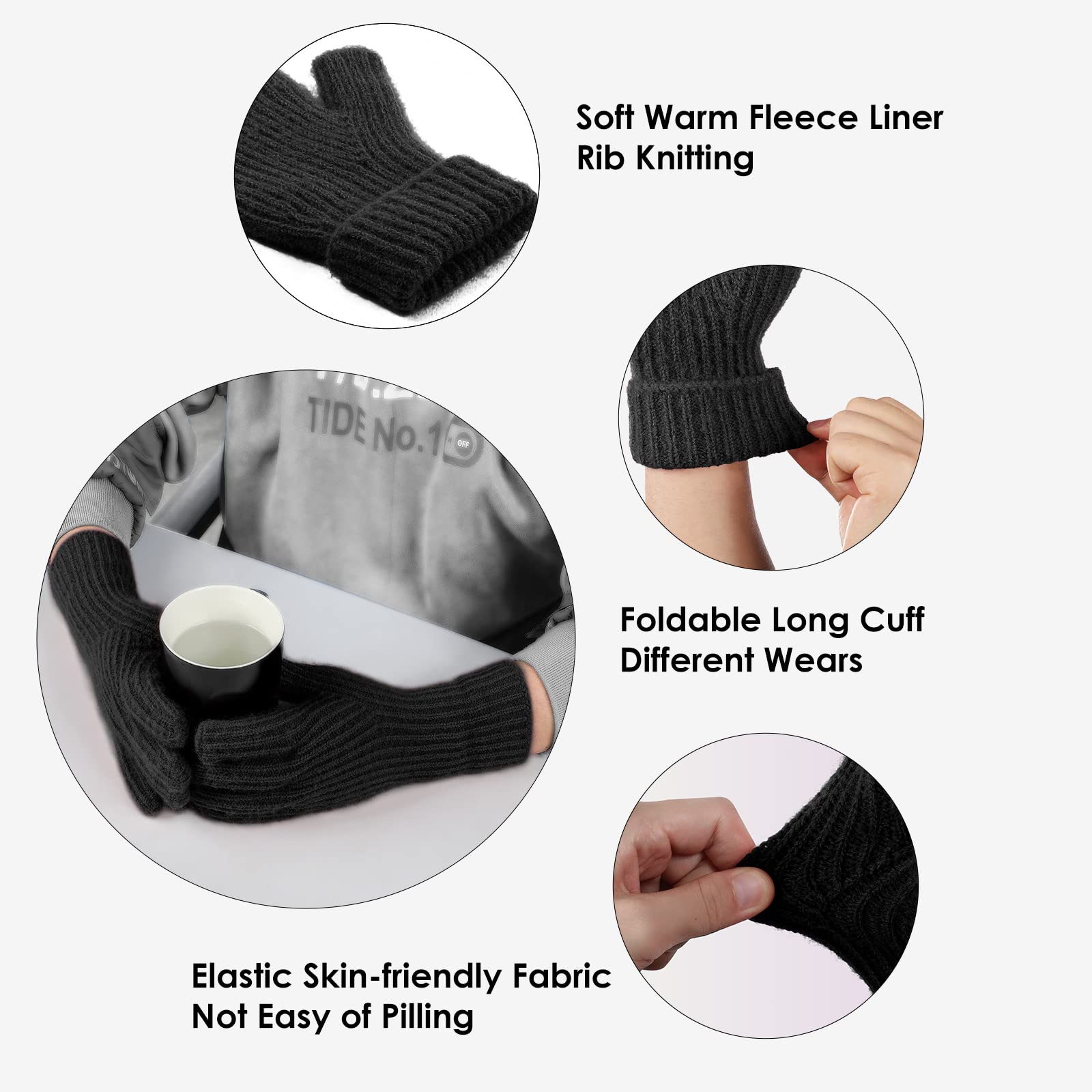 Achiou Winter Knit Gloves for Men Women, Touch Screen Texting Gloves, Warm Knitted Glove for Outdoor Soft Elastic Lining