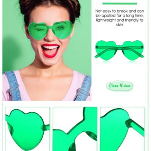 Colzzy Pcs Heart Shaped Rimless Sunglasses Transparent Colorful Frameless Glasses Eyewear Bachelorette Party (Fluorescent Green)