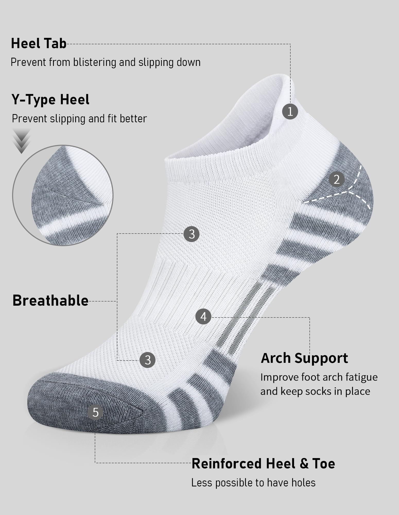 Airacker Ankle Athletic Running Socks Cushioned Breathable Low Cut Sports Tab Socks for Men and Women (6 Pairs)