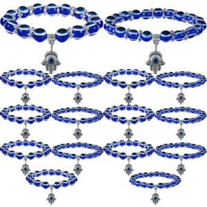 blue evil eye bracelet for protection 8mm 10mm hamsa hand of fatima beaded charm bracelets blue eye stretch amulet bracelets for women men (16 pieces)