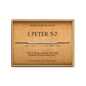 sterling silver christian bracelets for women | 1 peter 5:7 bible verse morse code | s925 bracelets inspirational gifts for women