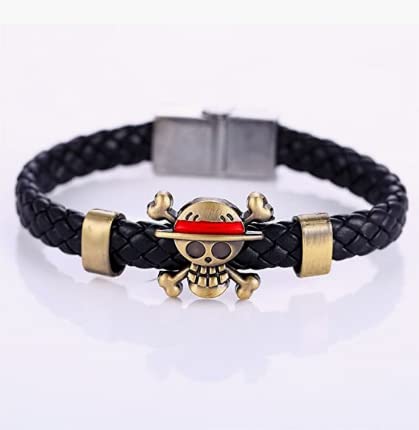 Anime One Piec Bracelet for Fans, Luffy Skeleton Straw Hat Pirate Braided Wristband Cosplay Prop Accessories for Men Women Friends