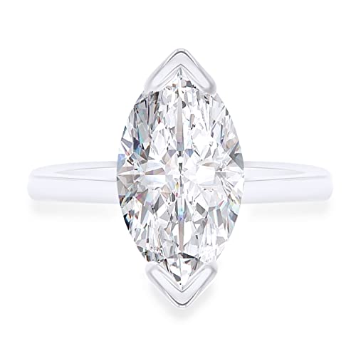 Jewel Zone US 4 1/2 Carat Marquise Cut White Cubic Zirconia Solitaire Engagement Ring in 14k White Gold Plated 925 Sterling Silver (4.50 Cttw) Ring Size - 8.5