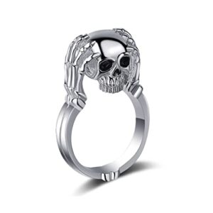 thjew cool skull head ring for women,s925 sterling silver punk biker gothic cocktail party halloween headache death head skeleton skull ring jewelry (ring_a, 10)