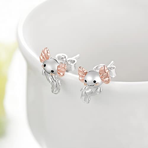 Axolotl Earrings 925 Sterling Silver Salamander Stud Earring Cute Animal Gifts for Women Jewelry Birthday Gifts Christmas Gifts