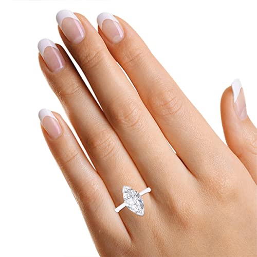 Jewel Zone US 4 1/2 Carat Marquise Cut White Cubic Zirconia Solitaire Engagement Ring in 14k White Gold Plated 925 Sterling Silver (4.50 Cttw) Ring Size - 8.5