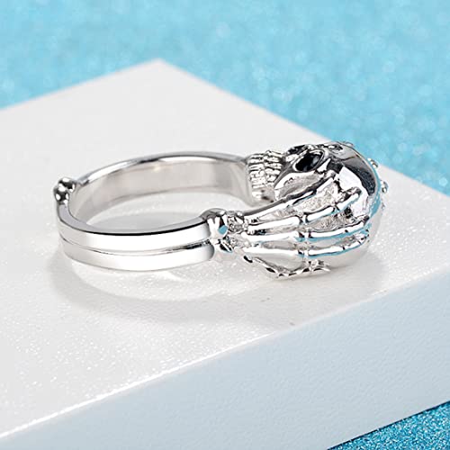 THJEW Cool Skull Head Ring for Women,S925 Sterling Silver Punk Biker Gothic Cocktail Party Halloween Headache Death Head Skeleton Skull Ring Jewelry (Ring_A, 10)