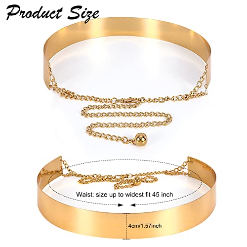 XZQTIVE Metal Waist Belt Women Shiny Polished Mirror Gold Chain Belts Metallic Waistband Adjustable Body Link Dress Belts (Gold, 1.57'' Width)