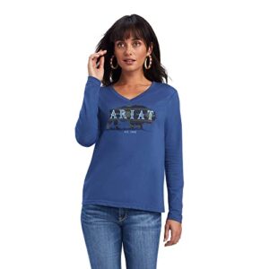 ariat women's real chest logo relaxed tee, true navy, medium