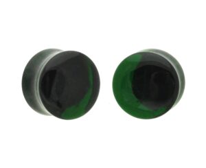 pair of emerald green glass double flare plugs (pg-563) (3/4" (19mm))