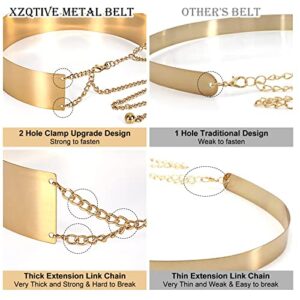 XZQTIVE Metal Waist Belt Women Shiny Polished Mirror Gold Chain Belts Metallic Waistband Adjustable Body Link Dress Belts (Gold, 1.57'' Width)